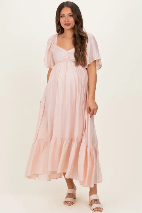 PINKBLUSH Flutter Sleeve Ruffle Hem Midi Dress - Light Pink