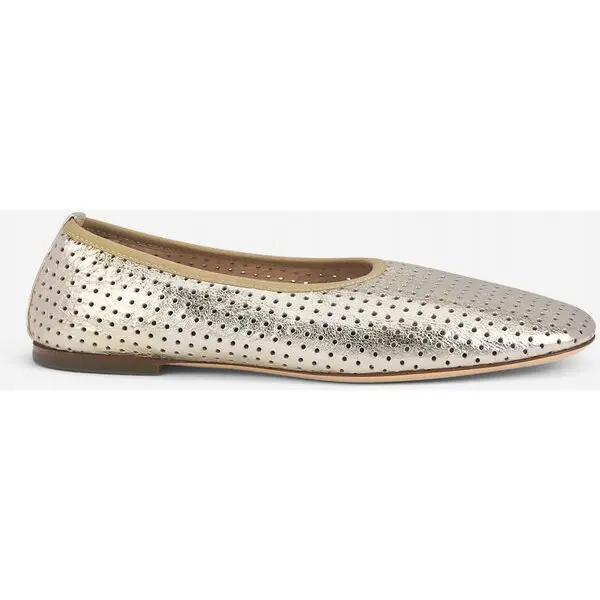 Agl Lucy Perforated Ballerina Flat - Platinum Leather