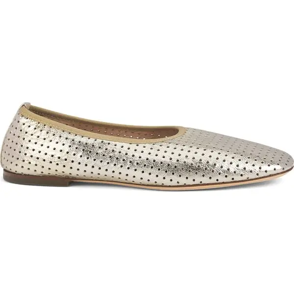 Agl Lucy Perforated Ballerina Flat - Platinum Leather