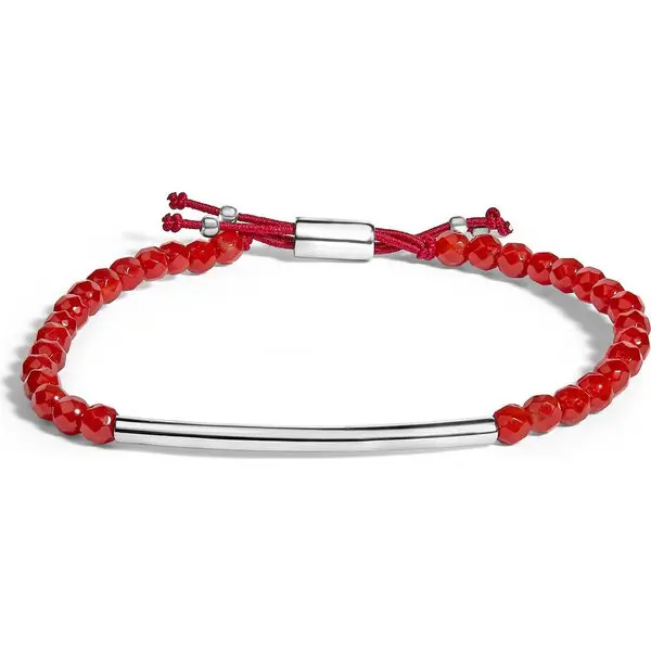 HAUS OF BRILLIANCE Sterling Red Jasper Bead Station Bolo Bracelet - Silver