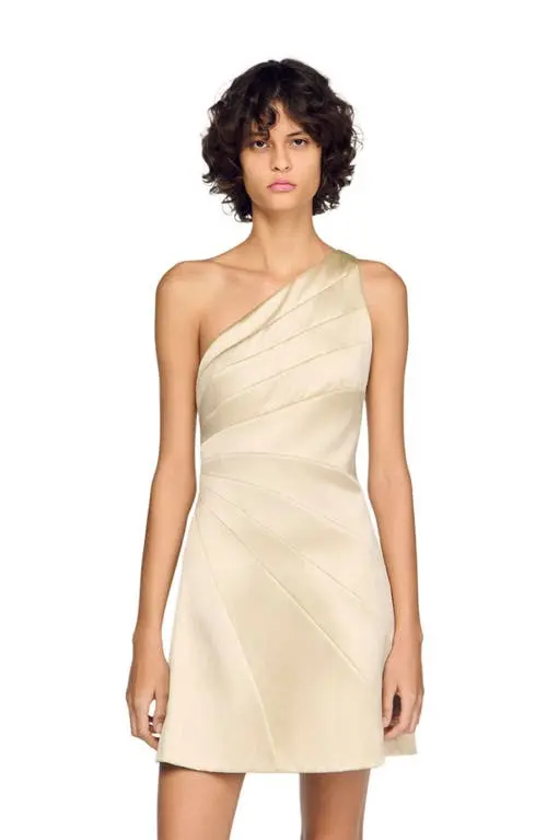 Sandro Satin-effect Cutaway Mini Dress - Latte