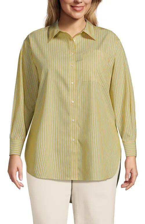 LANDS' END Oversized No Iron Tunic With Statement Collar Shirt - Goldenrod/blue Stripe