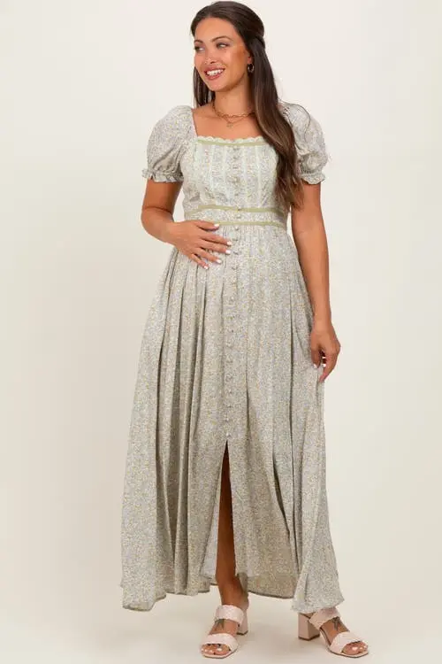 PINKBLUSH Floral Lace Trim Maxi Dress