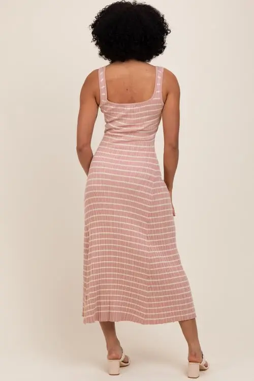PINKBLUSH Lightweight Ribbed Fit And Flare Midi Dress
