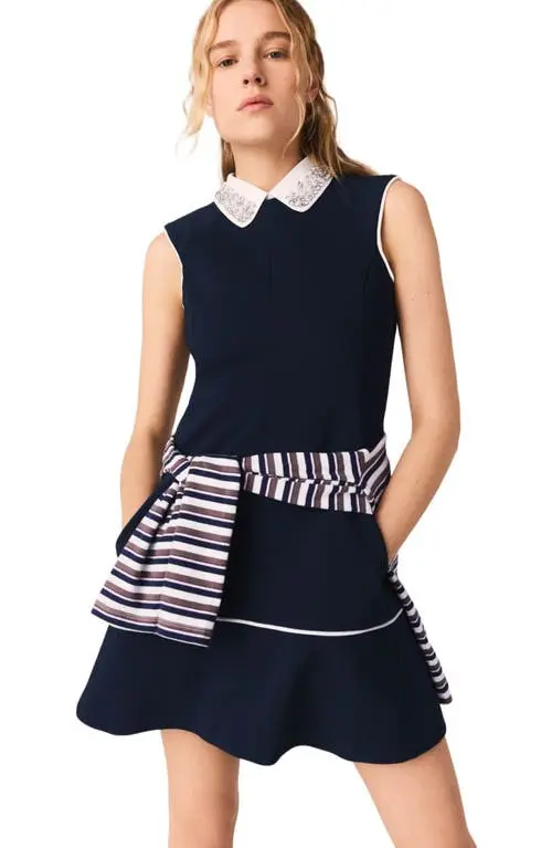 Maje Flared Dress With Peter Pan Collar - Navy