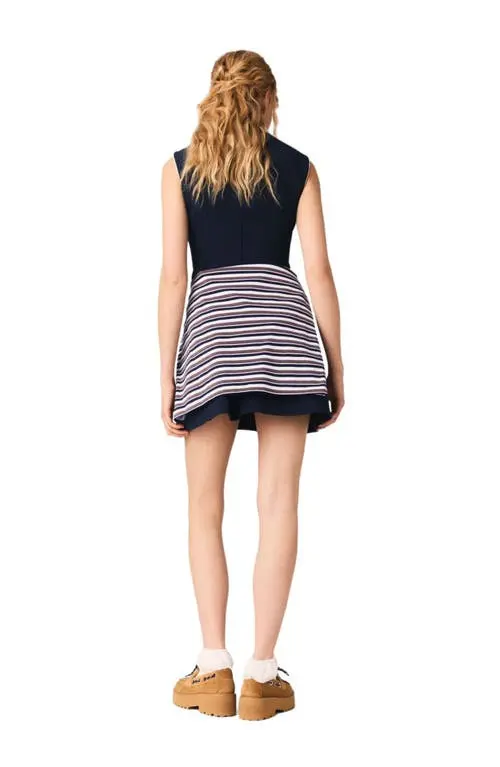 Maje Flared Dress With Peter Pan Collar - Navy