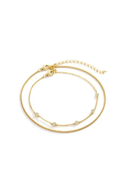 MINT & LILY Bezel Set Diamond And Box Chain Bracelet Stacking Set - Gold