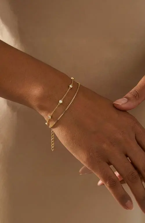 MINT & LILY Bezel Set Diamond And Box Chain Bracelet Stacking Set - Silver