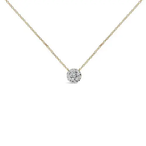 HAUS OF BRILLIANCE 14k Yellow Gold Plated Diamond Cluster Pendant Necklace - Yellow Gold Over Silver