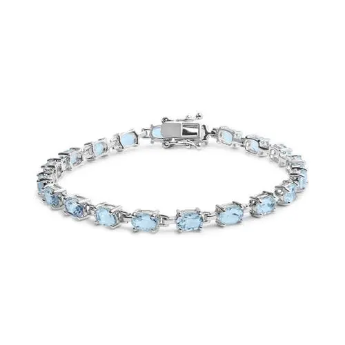 HAUS OF BRILLIANCE 925 Sterling 11.0 Cttw Created Light Blue Topaz Link Bracelet - Silver