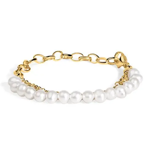 HAUS OF BRILLIANCE 18k Yellow Gold Vermeil Cultured Pearl Link Bracelet - Yellow Gold Over Silver