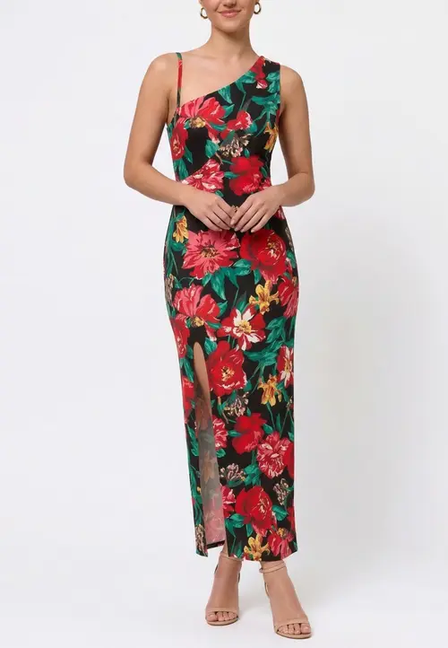 Rachel Rachel Roy Devin One Shoulder Maxi Dress - Black Combo French Garland