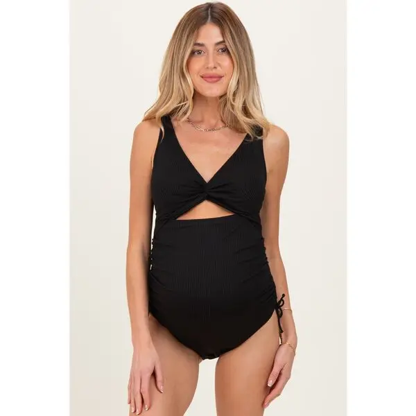 PINKBLUSH Twist Front Cutout Maternity One Piece Swimsuit - Black