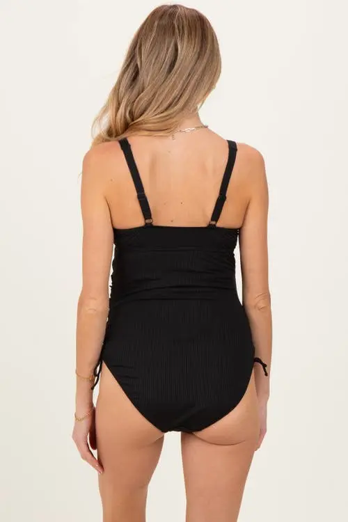PINKBLUSH Twist Front Cutout Maternity One Piece Swimsuit - Black
