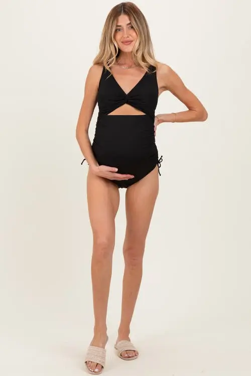 PINKBLUSH Twist Front Cutout Maternity One Piece Swimsuit