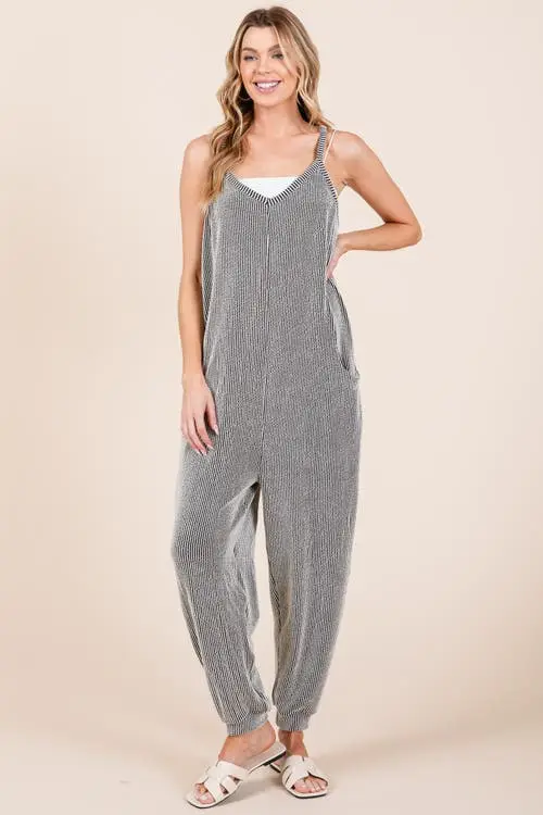 PINKBLUSH Ribbed Sleeveless Jumpsuit - Black