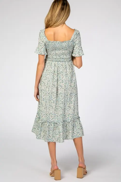 PINKBLUSH Floral Ruffle Midi Dress - Light Blue