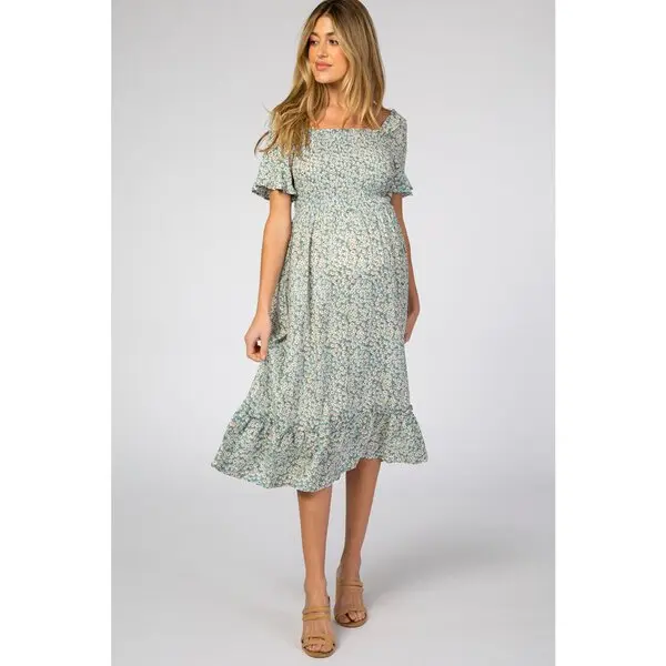 PINKBLUSH Floral Ruffle Midi Dress - Light Blue