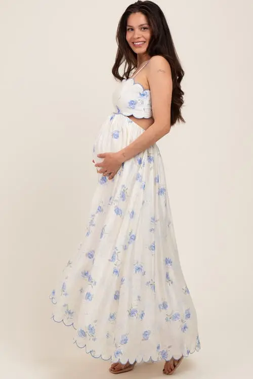 PINKBLUSH Floral Scallop Edge Back Cutout Maxi Dress