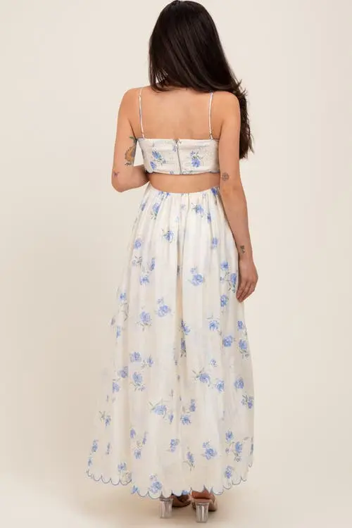 PINKBLUSH Floral Scallop Edge Back Cutout Maxi Dress