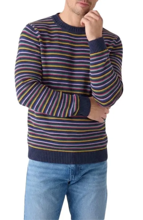 Robert Talbott Multi Stripe Rollneck Sweater - Navy Multi