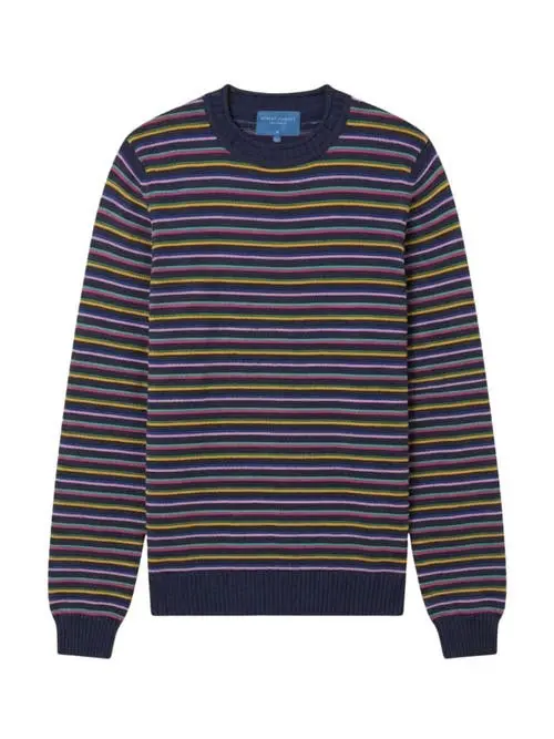 Robert Talbott Multi Stripe Rollneck Sweater - Navy Multi
