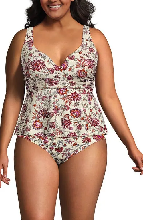 LANDS' END Sweetheart Belted Flutter Tankini - Egret White Ornate Floral