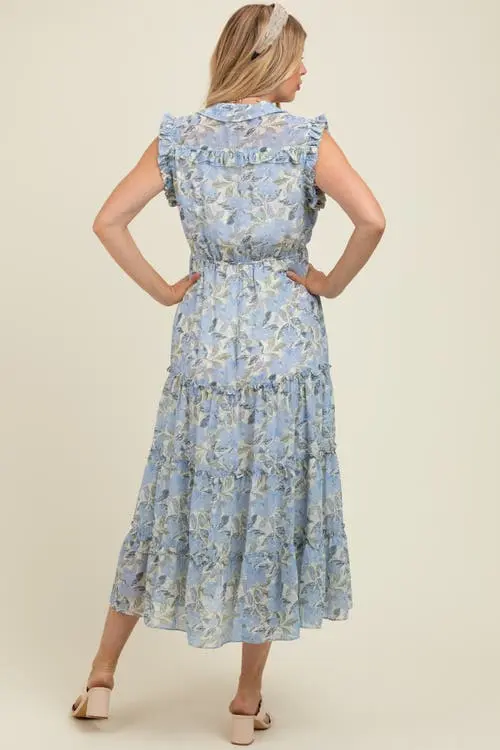 PINKBLUSH Floral Print Frilled Pocketed Maternity Midi Dress