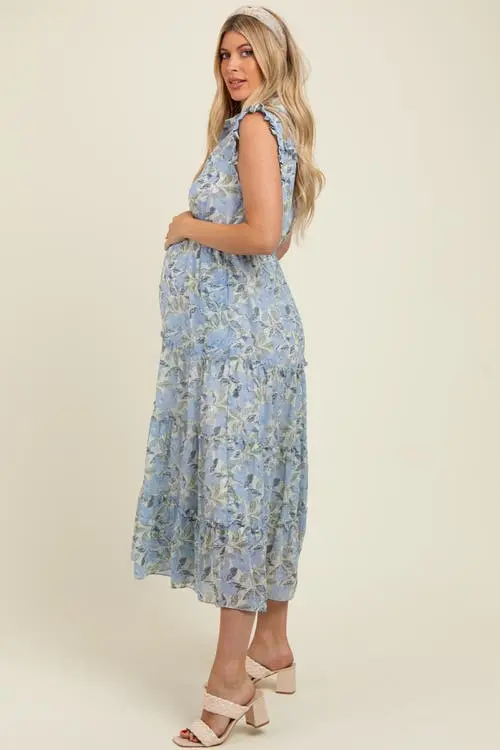PINKBLUSH Floral Print Frilled Pocketed Maternity Midi Dress