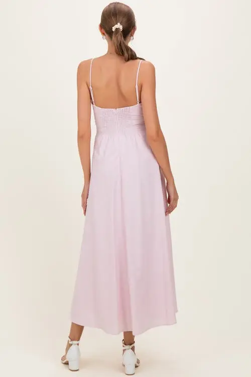 PINKBLUSH Printed A-line Midi Dress With Spaghetti Straps - Light Pink