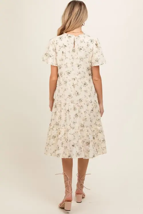 PINKBLUSH Floral Print Eyelet Lace Tiered Maternity Dress