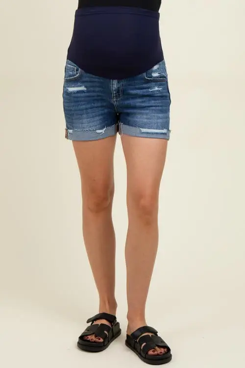 PINKBLUSH Maternity Distressed Cuffed Denim Shorts