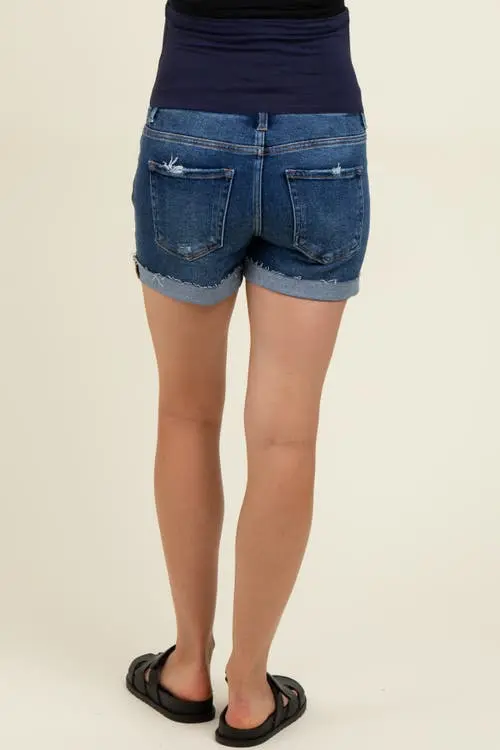 PINKBLUSH Maternity Distressed Cuffed Denim Shorts