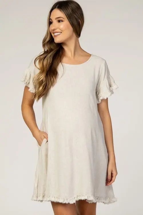 PINKBLUSH Linen Maternity Dress With Fringe Detailing
