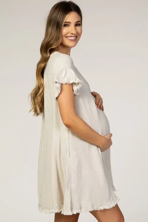 PINKBLUSH Linen Maternity Dress With Fringe Detailing