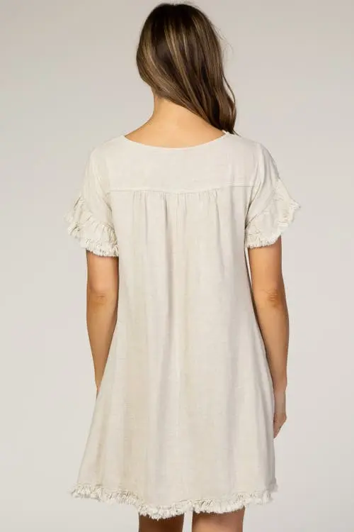 PINKBLUSH Linen Maternity Dress With Fringe Detailing