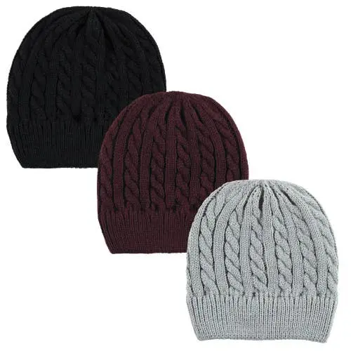 HUDSON BABY Knitted Beanie 3-pack - Black Burgundy