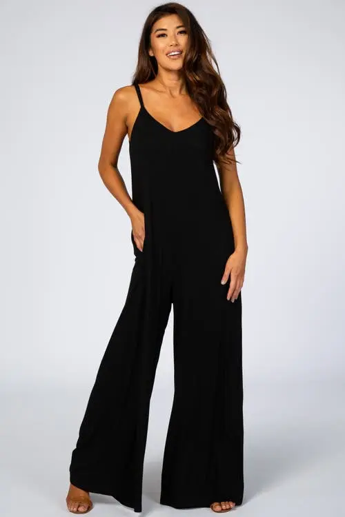 PINKBLUSH Cross Back Wide Leg Jumpsuit - Black