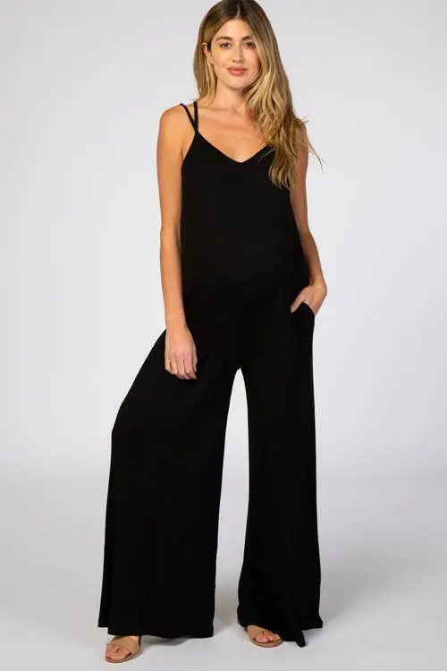 PINKBLUSH Cross Back Wide Leg Jumpsuit - Black