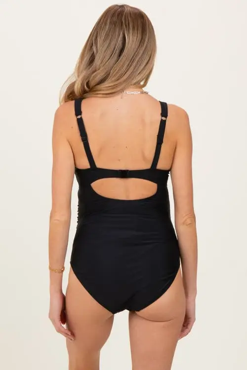 PINKBLUSH Maternity Ruched Deep V-neck One Piece Swimsuit