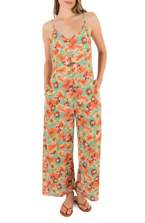 Hurley Gingko Clouds Print Wide-leg Jumpsuit - Ginko Green