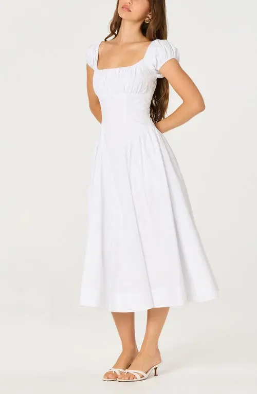 knee length dresses for ladies Cap Sleeve Lace Midi Dress In Ivory Nude-Ivory/Nude / Regular / 0