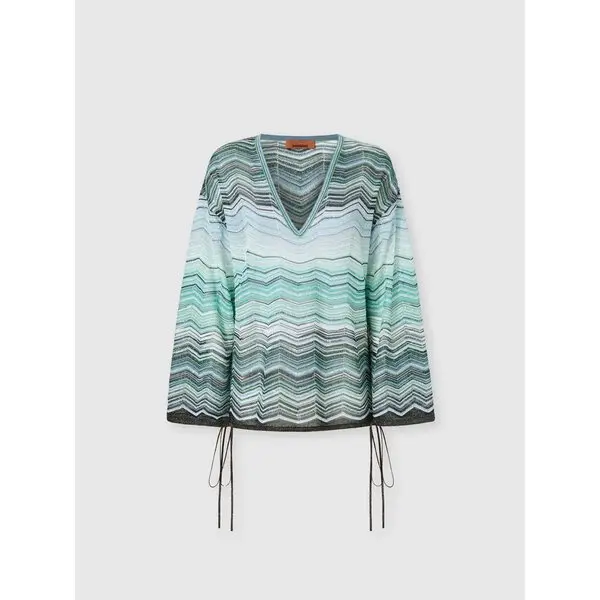 Missoni Oversized Viscose Lamé Blouse With Chevron Pattern And Sequins - Turquoise