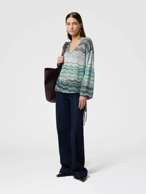 Missoni Oversized Viscose Lamé Blouse With Chevron Pattern And Sequins - Turquoise