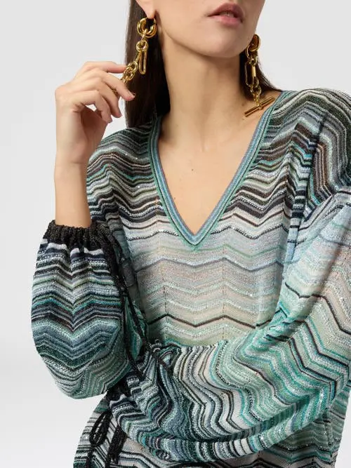 Missoni Oversized Viscose Lamé Blouse With Chevron Pattern And Sequins - Turquoise