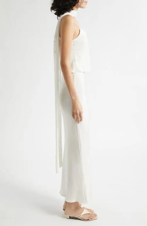 Posse Cove Embroidered Silk-blend Maxi Dress With Scarf - Pearl