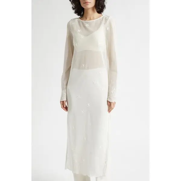Posse Cove Sheer Embroidered Open Knit Kaftan - Pearl