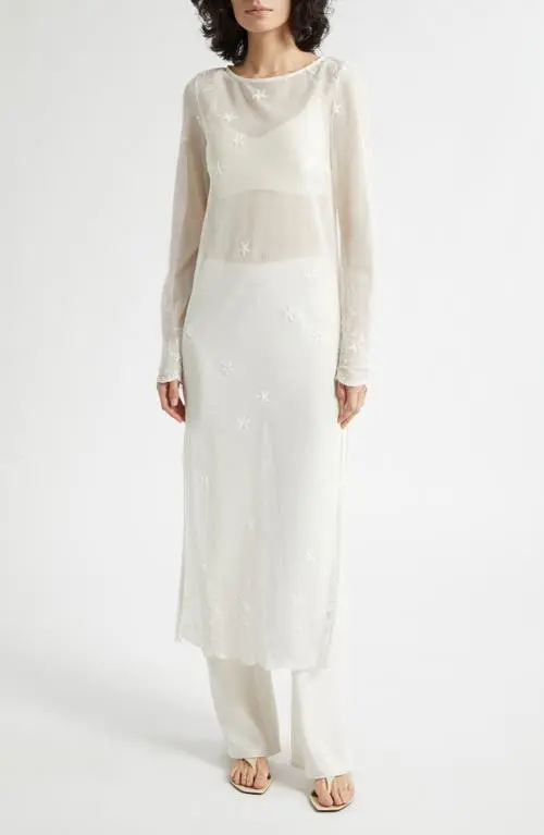 Posse Cove Sheer Embroidered Open Knit Kaftan - Pearl