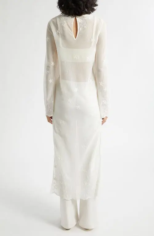 Posse Cove Sheer Embroidered Open Knit Kaftan - Pearl