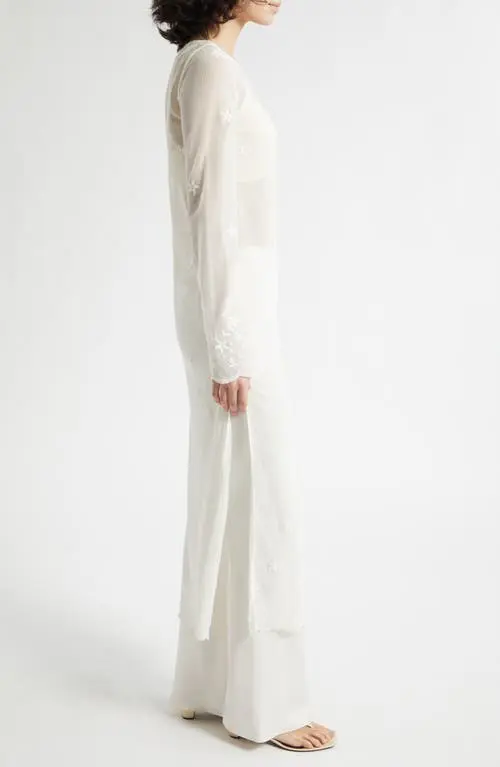 Posse Cove Sheer Embroidered Open Knit Kaftan - Pearl